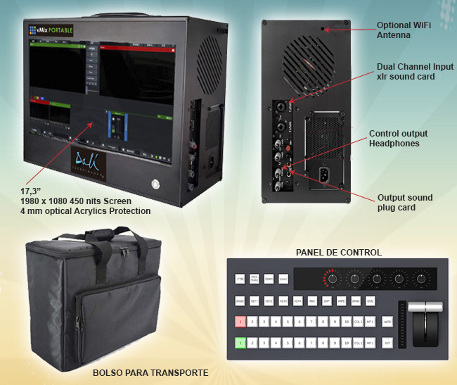 Sistema vMix HD Portable Monitor 17.3" chasis + 8 entradas SDI/HDMI